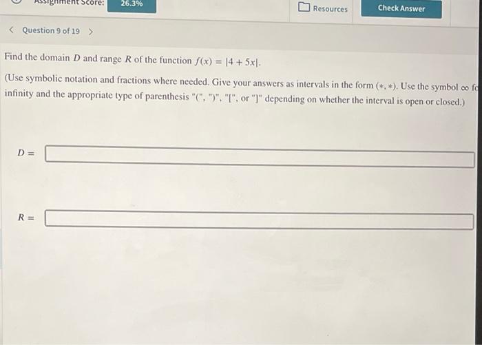Solved Find the domain D and range R of the function | Chegg.com