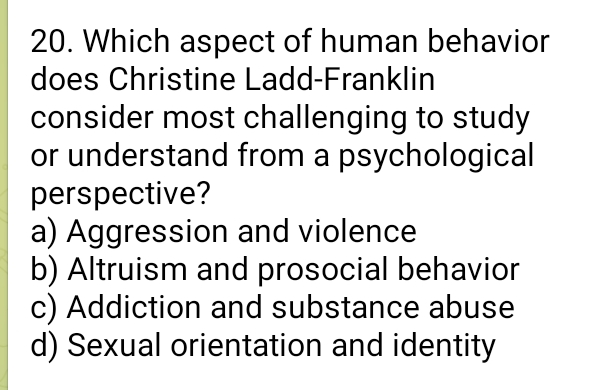 Solved Which aspect of human behavior does Christine | Chegg.com