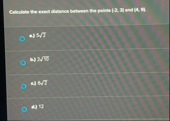 Solved Calculate the exact distance between the points | Chegg.com