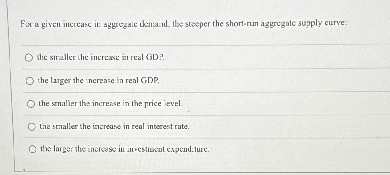 Solved For a given increase in aggregate demand, the steeper | Chegg.com