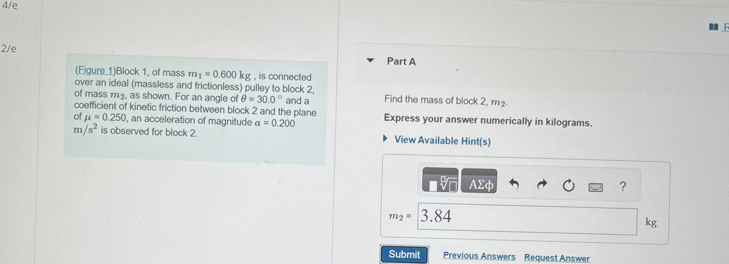 Solved (Figure 1)Block 1, ﻿of mass m1=0.600kg, ﻿is | Chegg.com