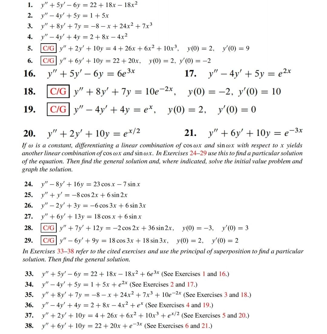 Solved 1. y′′+5y′−6y=22+18x−18x2 2. y′′−4y′+5y=1+5x 3. | Chegg.com