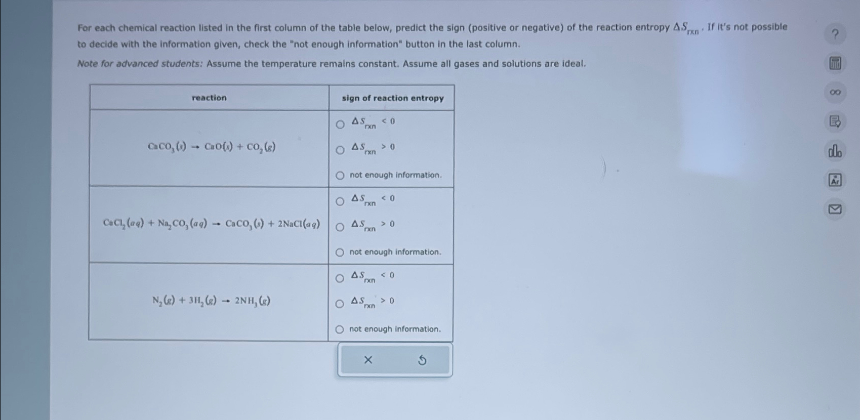 Solved For each chemical reaction listed in the first column | Chegg.com