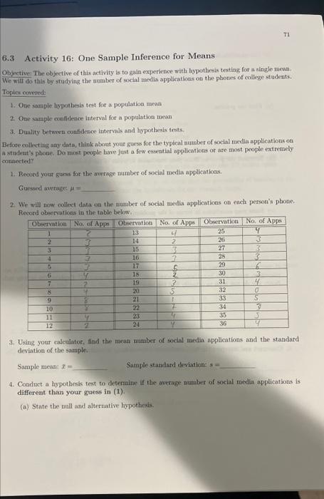 Solved 6.3 Activity 16: One Sample Inference for Means | Chegg.com