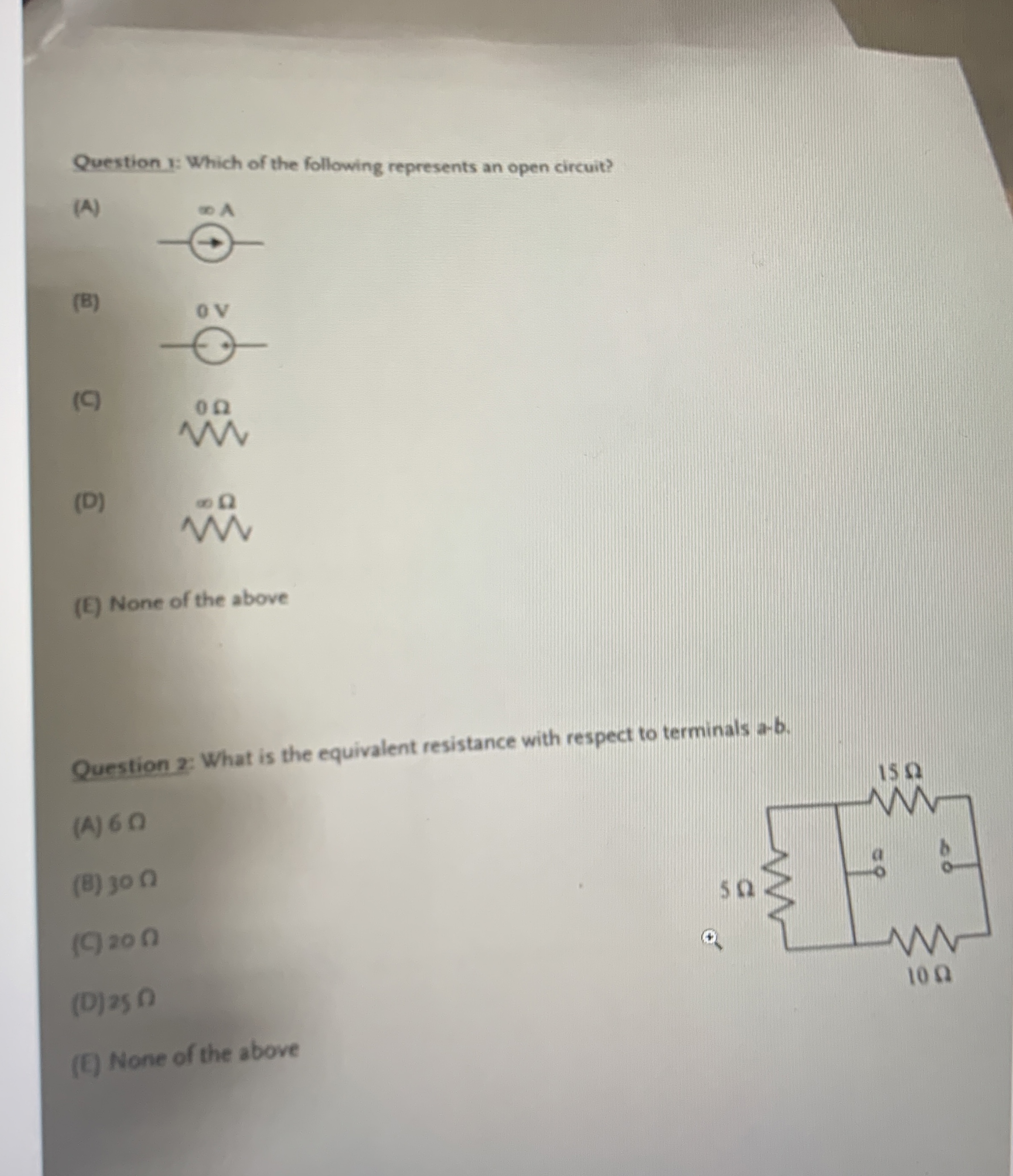 Solved Question 1: Which of the following represents an open | Chegg.com