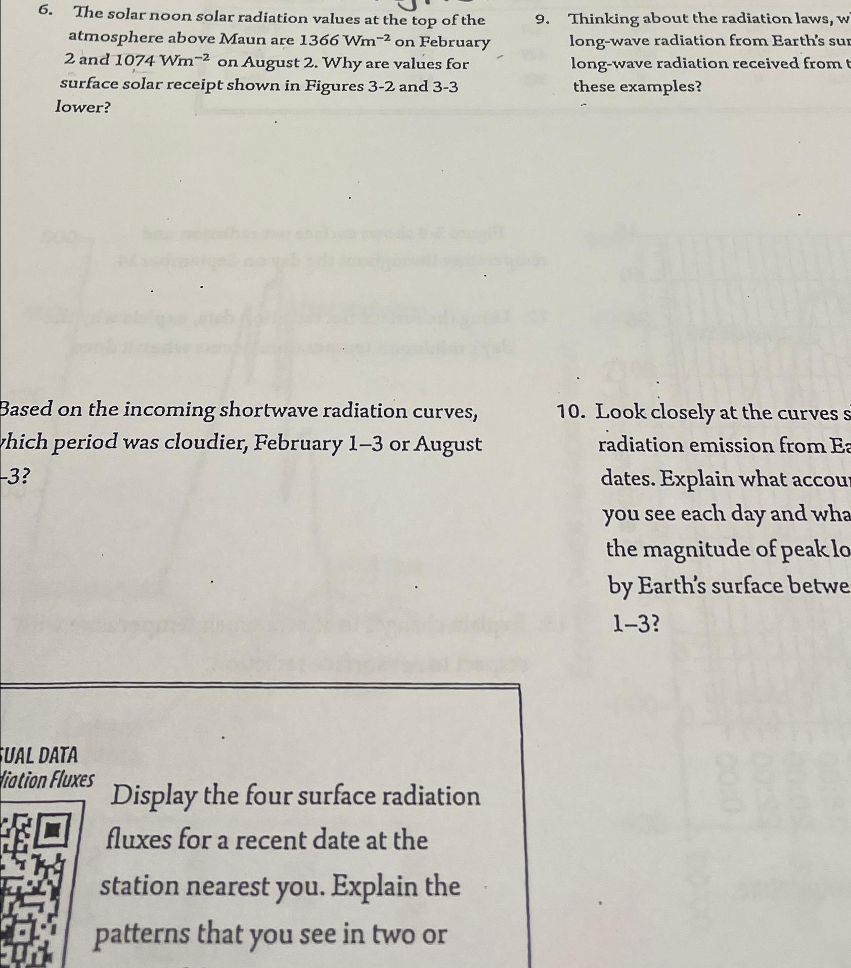 Solved The solar noon solar radiation values at the top of | Chegg.com