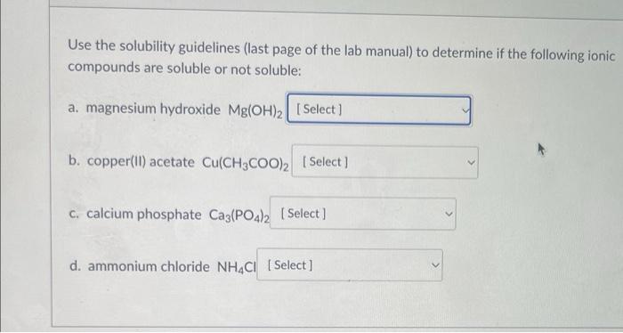 Solved Use the solubility guidelines (last page of the lab | Chegg.com
