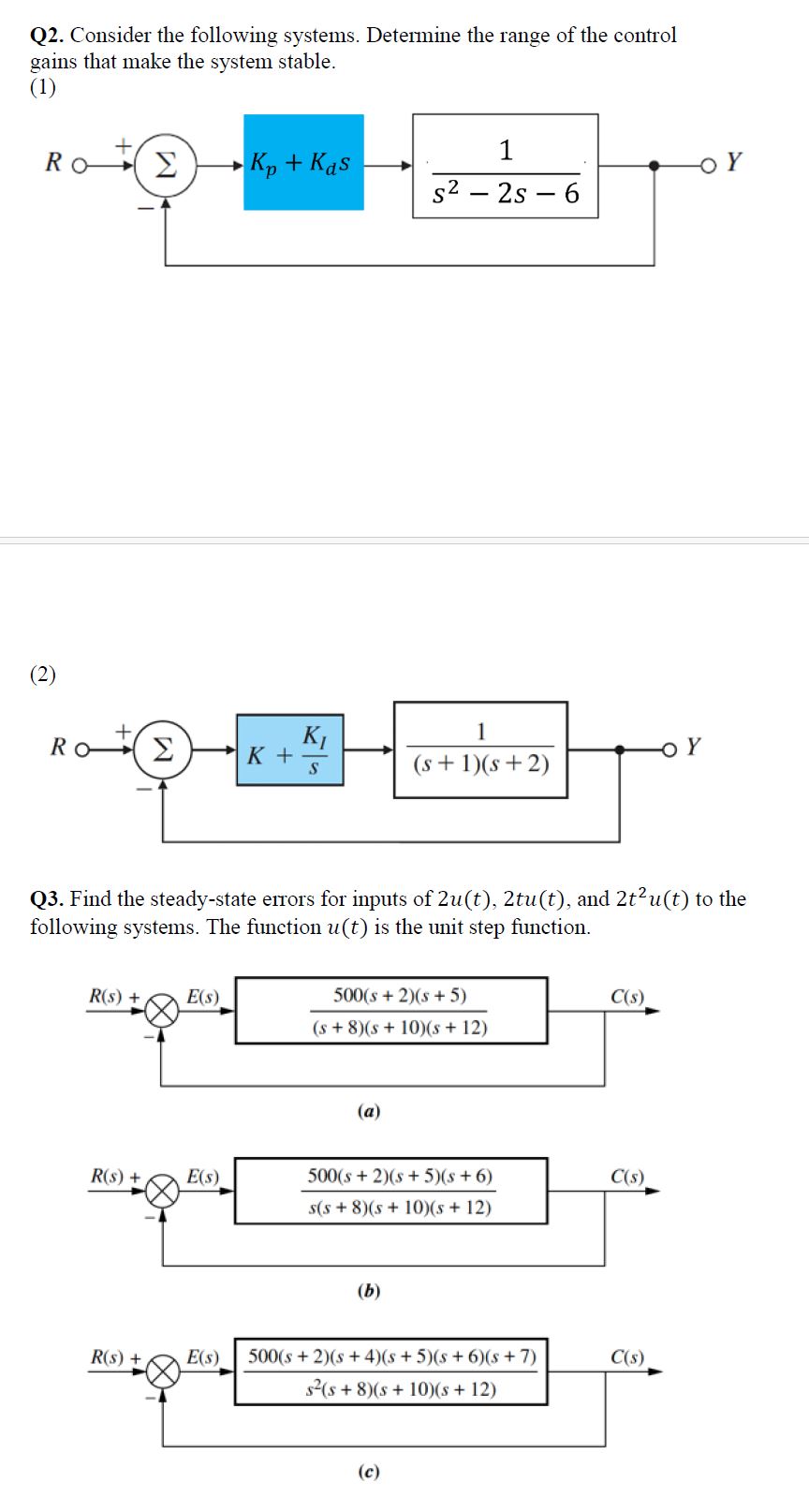 Solved Q3. ﻿Find the steady-state errors for inputs of | Chegg.com