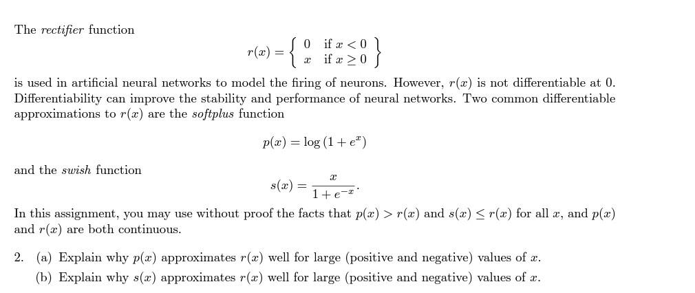 Solved The rectifier function r(x)={0x if x