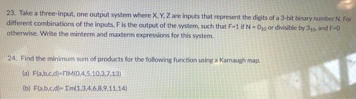 Solved 23. Take a three-input, one output system where X, Y, | Chegg.com