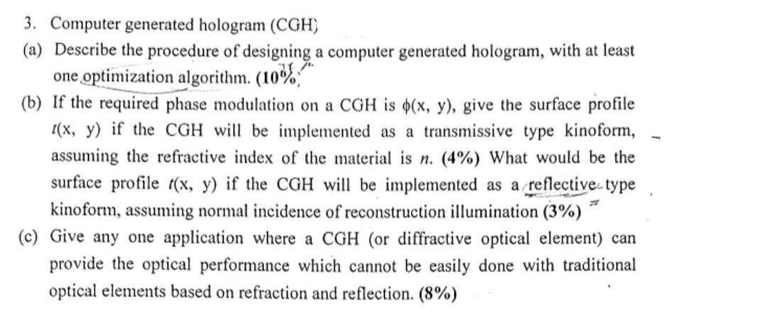 Solved Computer generated hologram (CGH),(a) ﻿Describe the | Chegg.com