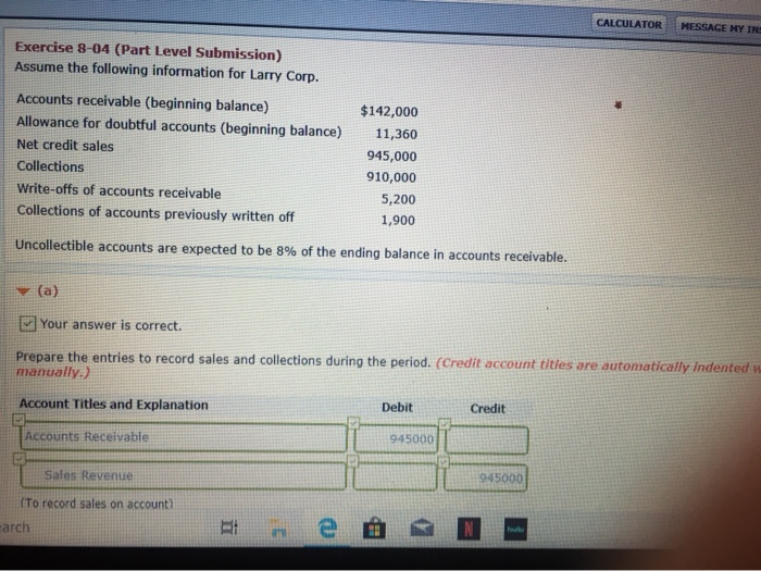 Solved CALCULATOR MESSAGE MY IN Exercise 8-04 (Part Level | Chegg.com