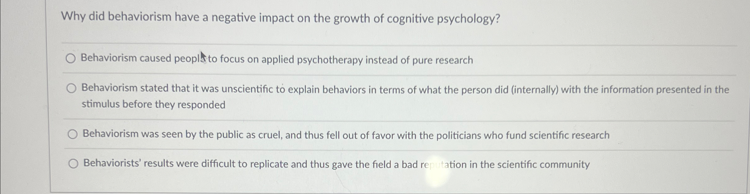 Solved Why did behaviorism have a negative impact on the | Chegg.com
