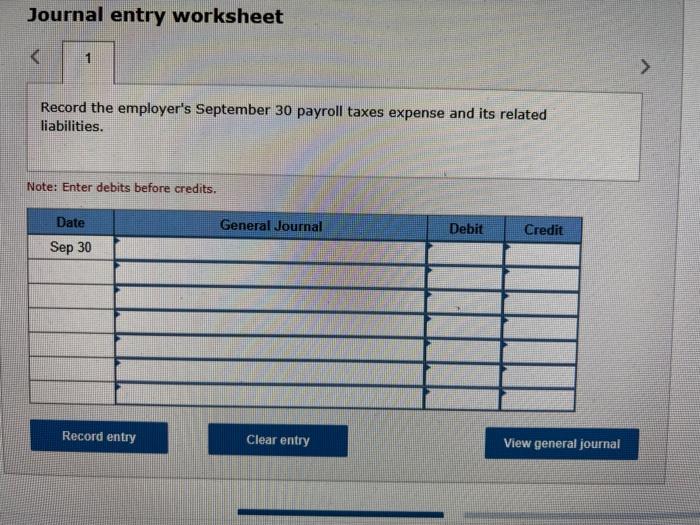 Solved Journal entry worksheet Prepare the employer's | Chegg.com