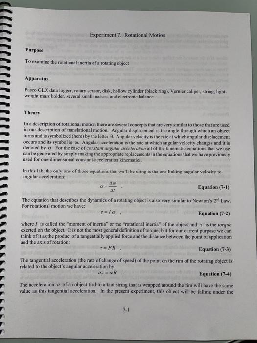 Solved Experiment 7. Rotation, need help with finishing the | Chegg.com