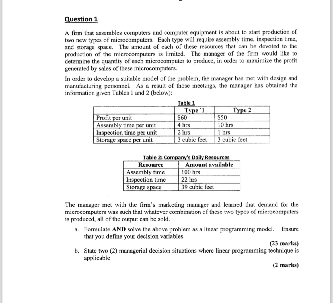 Solved Question 1A firm that assembles computers and | Chegg.com