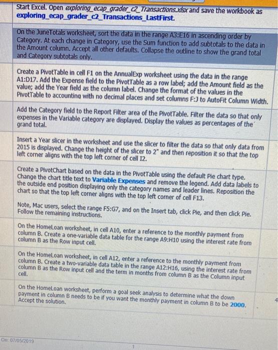 Start Excel. Open exploring_ecap_grader_____ | Chegg.com