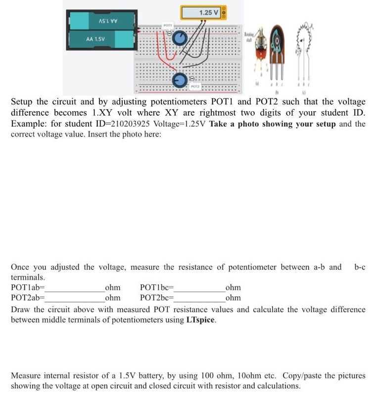 Solved Setup the circuit and by adjusting potentiometers | Chegg.com