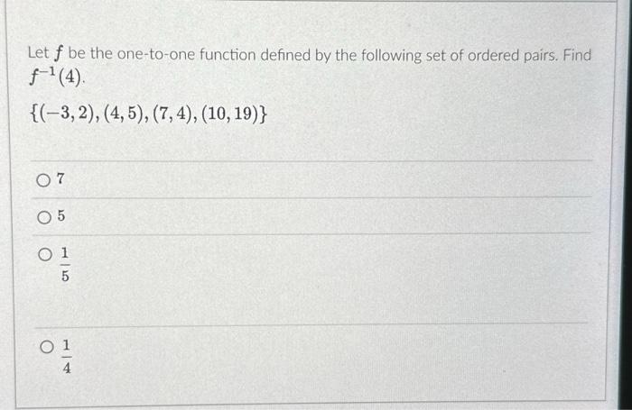 Solved Let f be the one-to-one function defined by the | Chegg.com