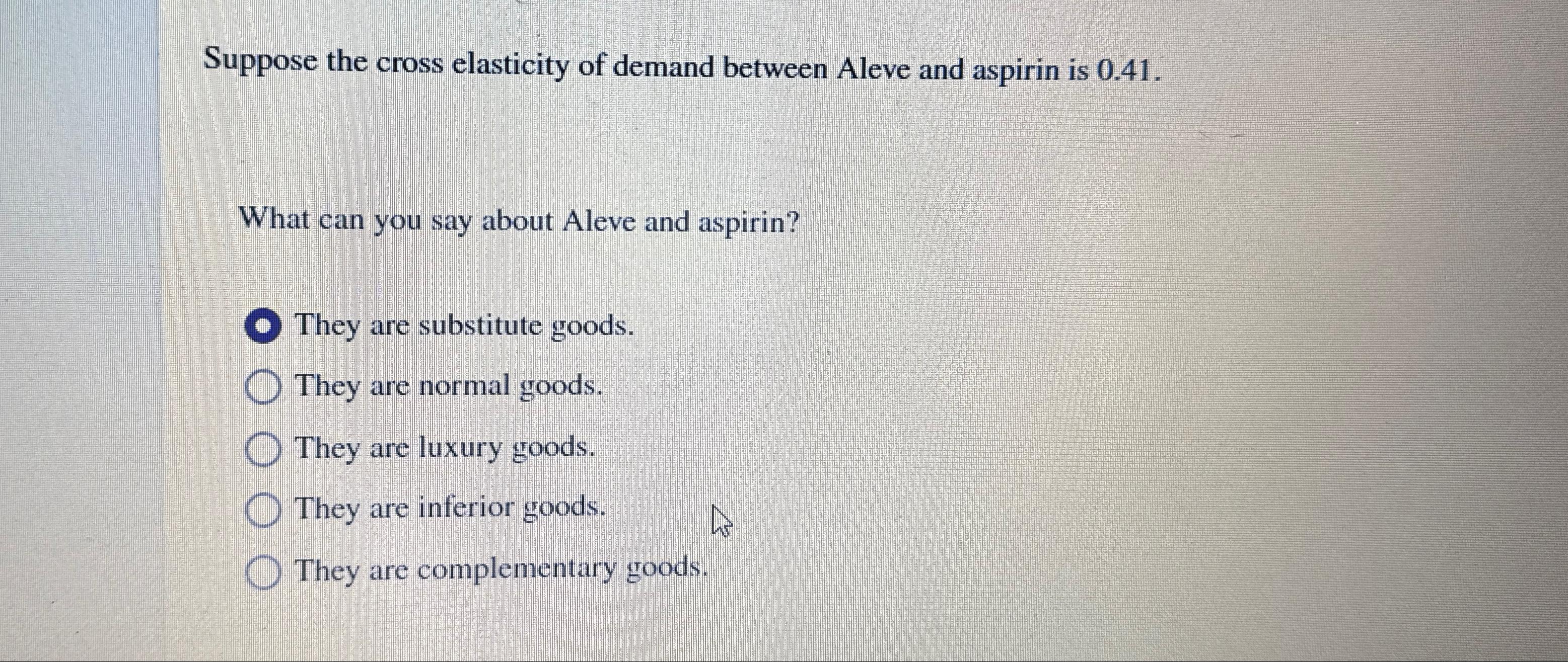 Solved Suppose the cross elasticity of demand between Aleve | Chegg.com