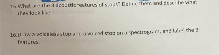 Solved 15. What are the 3 acoustic features of stops? Define | Chegg.com