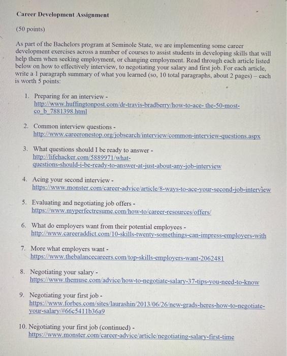 Career Development Assignment (50 points) As part of | Chegg.com