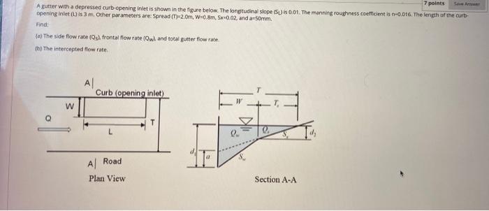 Solved 7 points A gutter with a depressed curb-opening Inlet | Chegg.com