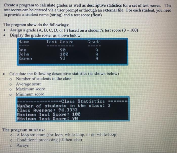 Solved Create a program to calculate grades as well as | Chegg.com