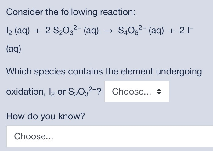 Solved Consider the following reaction: 12 (aq) + 2 S2O32- | Chegg.com