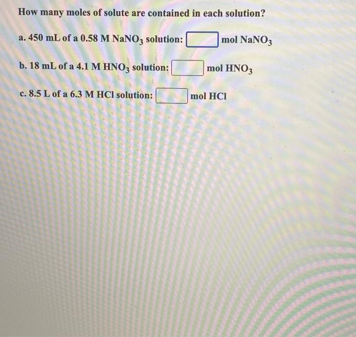 Solved How many moles of solute are contained in each | Chegg.com