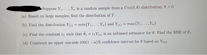 Solved a Suppose Y1,..., Yn is a random sample from a | Chegg.com