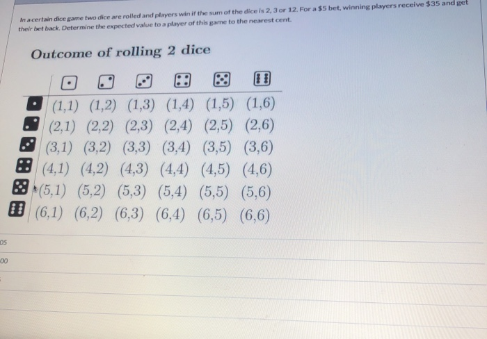Solved In a certain dice game two dice are rolled and | Chegg.com