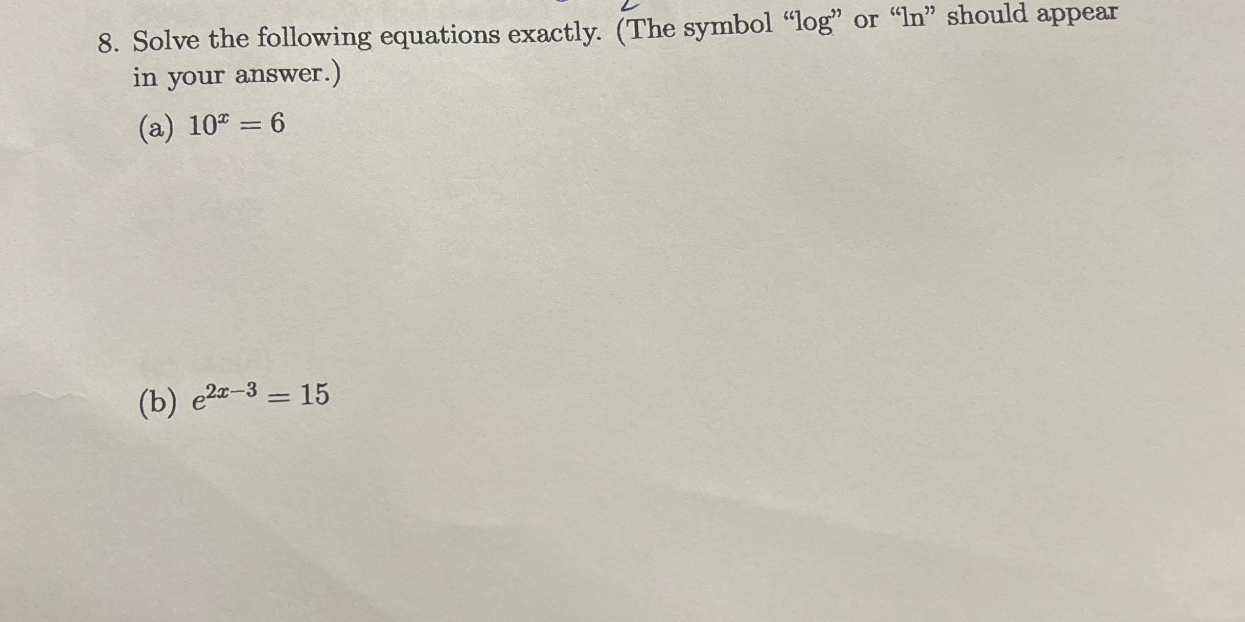 Solved Solve the following equations exactly. (The symbol | Chegg.com