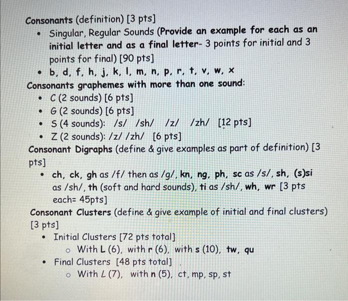 Consonants (definition) [3 pts] - Singular, Regular | Chegg.com
