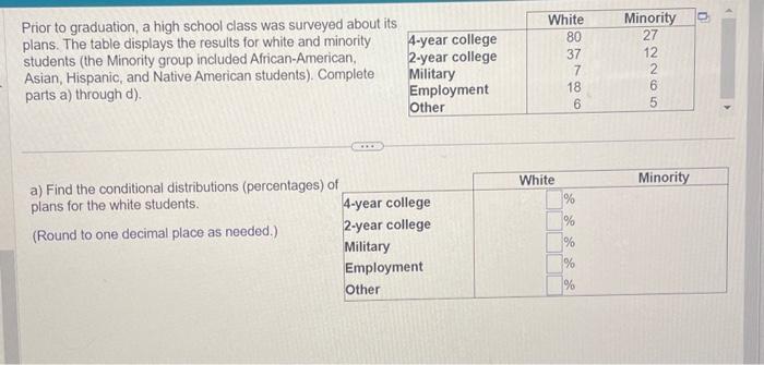 Solved Prior to graduation, a high school class was surveyed | Chegg.com