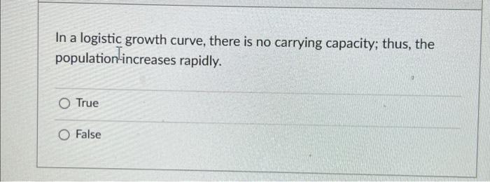 Solved In a logistic growth curve, there is no carrying | Chegg.com