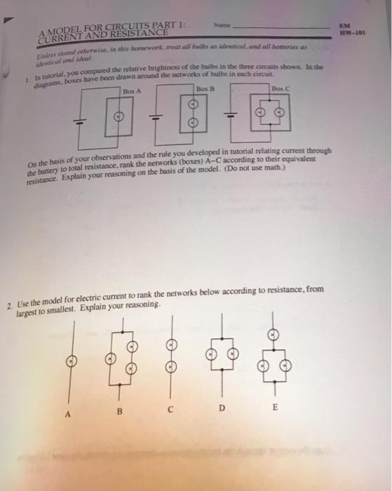 Solved H-101 A MODEL FOR CIRCUITS PART 1: CURRENT AND | Chegg.com