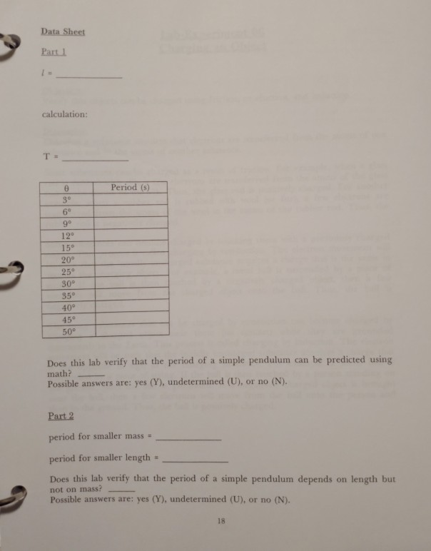 Lab-Experiment 05 Period of a Simple Pendulum | Chegg.com