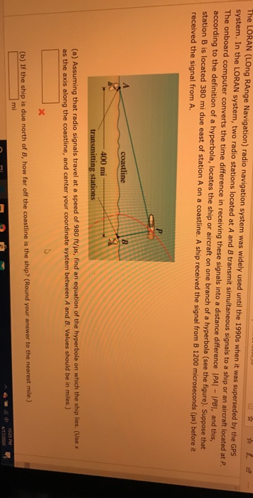 Solved The LORAN (LOng RAnge Navigation) radio navigation | Chegg.com