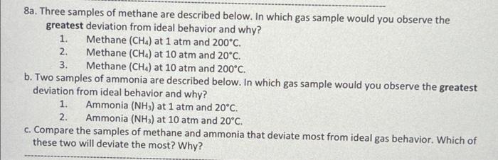 Solved 8a. Three samples of methane are described below. In | Chegg.com