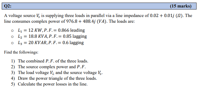 Solved A voltage source Vs ﻿is supplying three loads in | Chegg.com