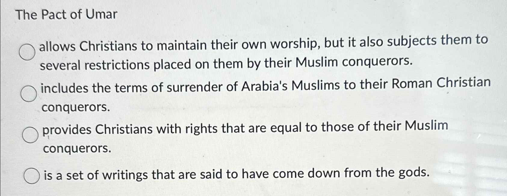 Solved The Pact of Umarallows Christians to maintain their | Chegg.com
