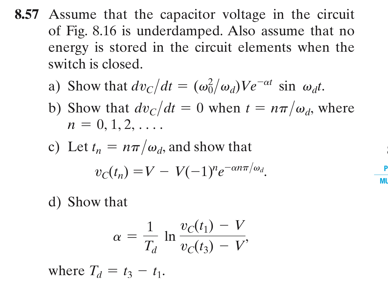 Solved 8.57 ﻿Assume that the capacitor voltage in the | Chegg.com