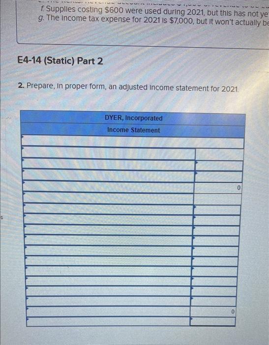 Solved Prepare an adjusted income statement for 2021 in a | Chegg.com
