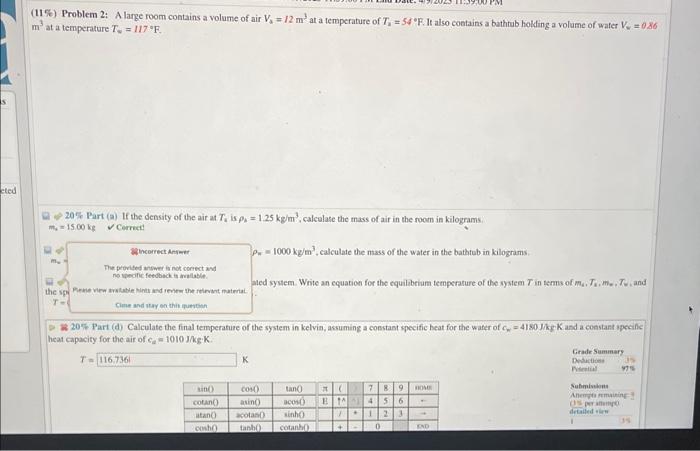 Solved (11\%) Problem 2: A large room contains a volume of | Chegg.com