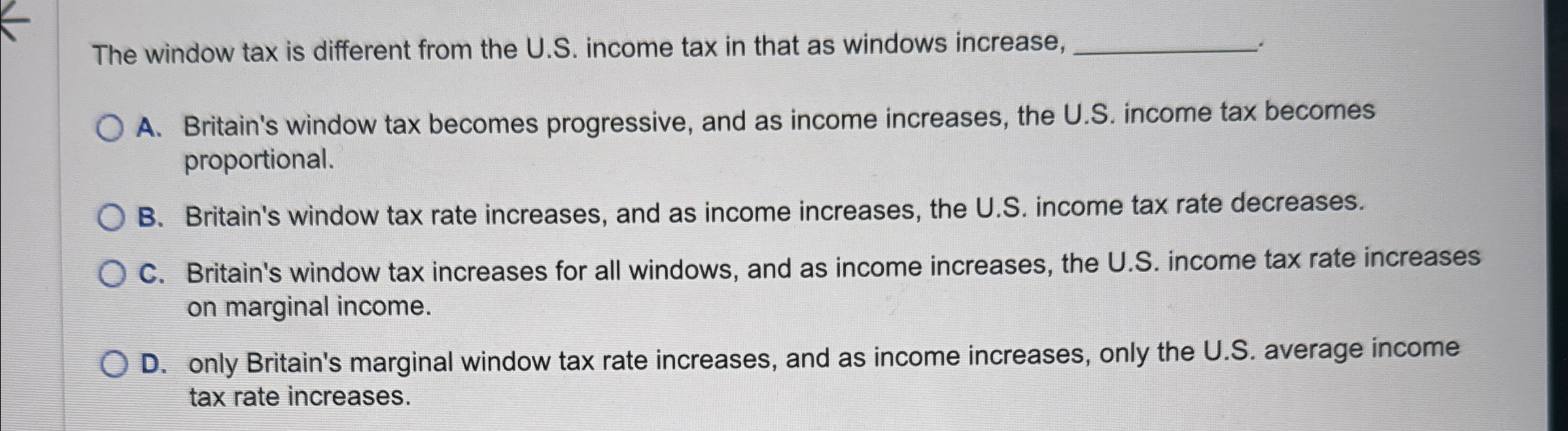 Solved The window tax is different from the U.S. ﻿income tax | Chegg.com