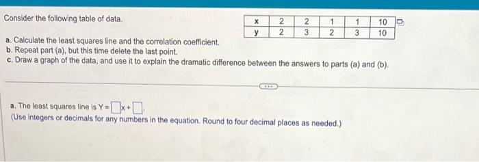 Solved a. Calculate the least squares line and the | Chegg.com