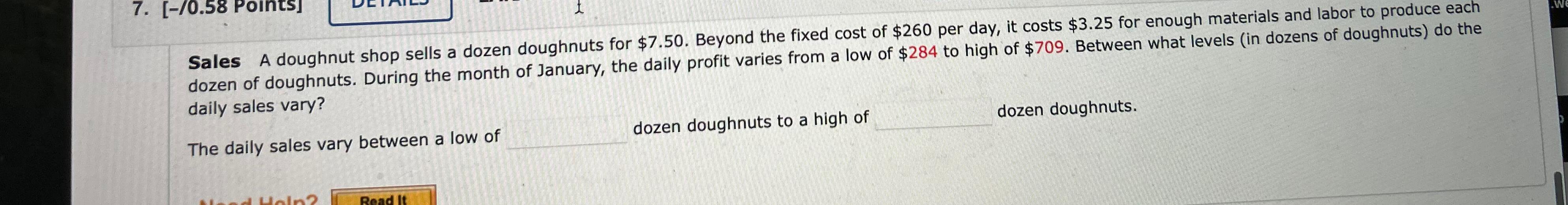 Solved Sales A doughnut shop sells a dozen doughnuts for | Chegg.com