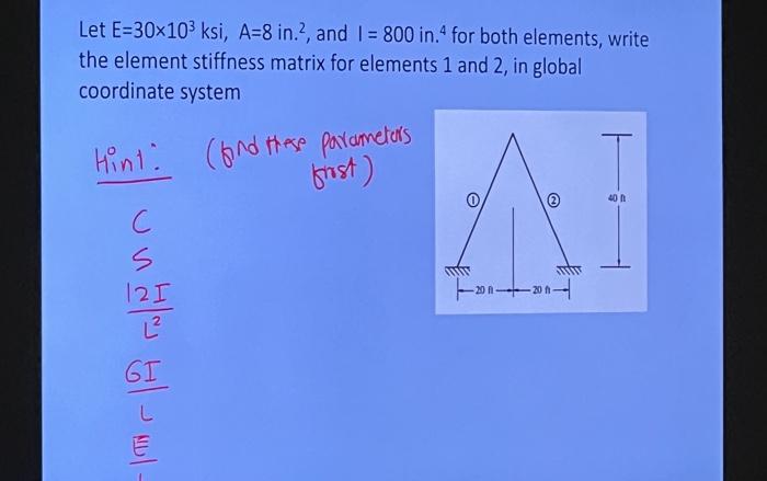 Solved Let E=30×103ksi,A=8 in. 2, and I=800 in 4 for both | Chegg.com