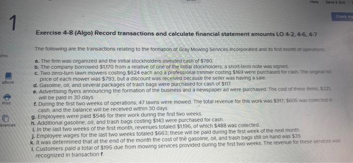 Solved Exercise 4-8 (Algo) Record transactions and calculate | Chegg.com